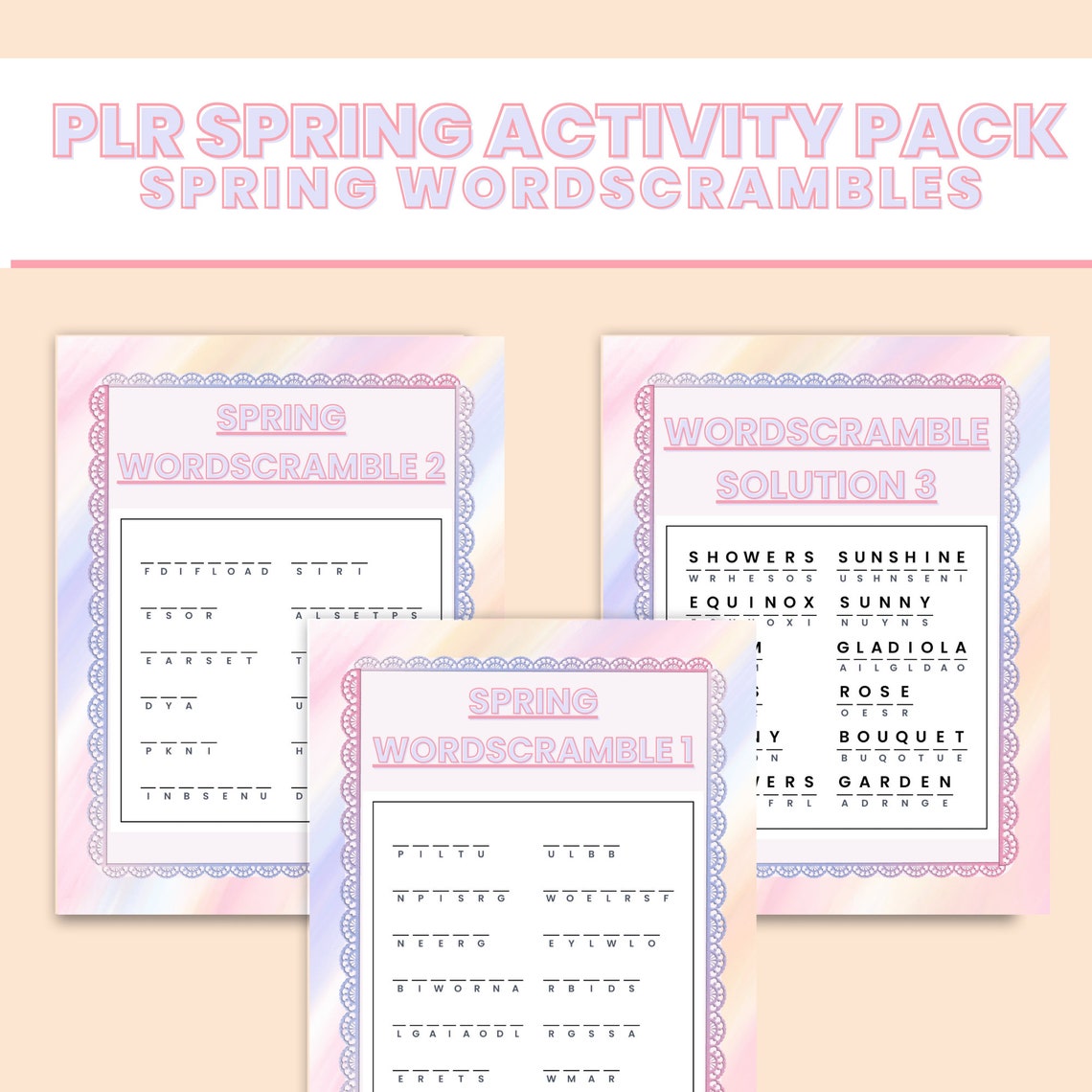 PLR Spring Activity Pack Printable, Spring Word Search, Word Scramble ...