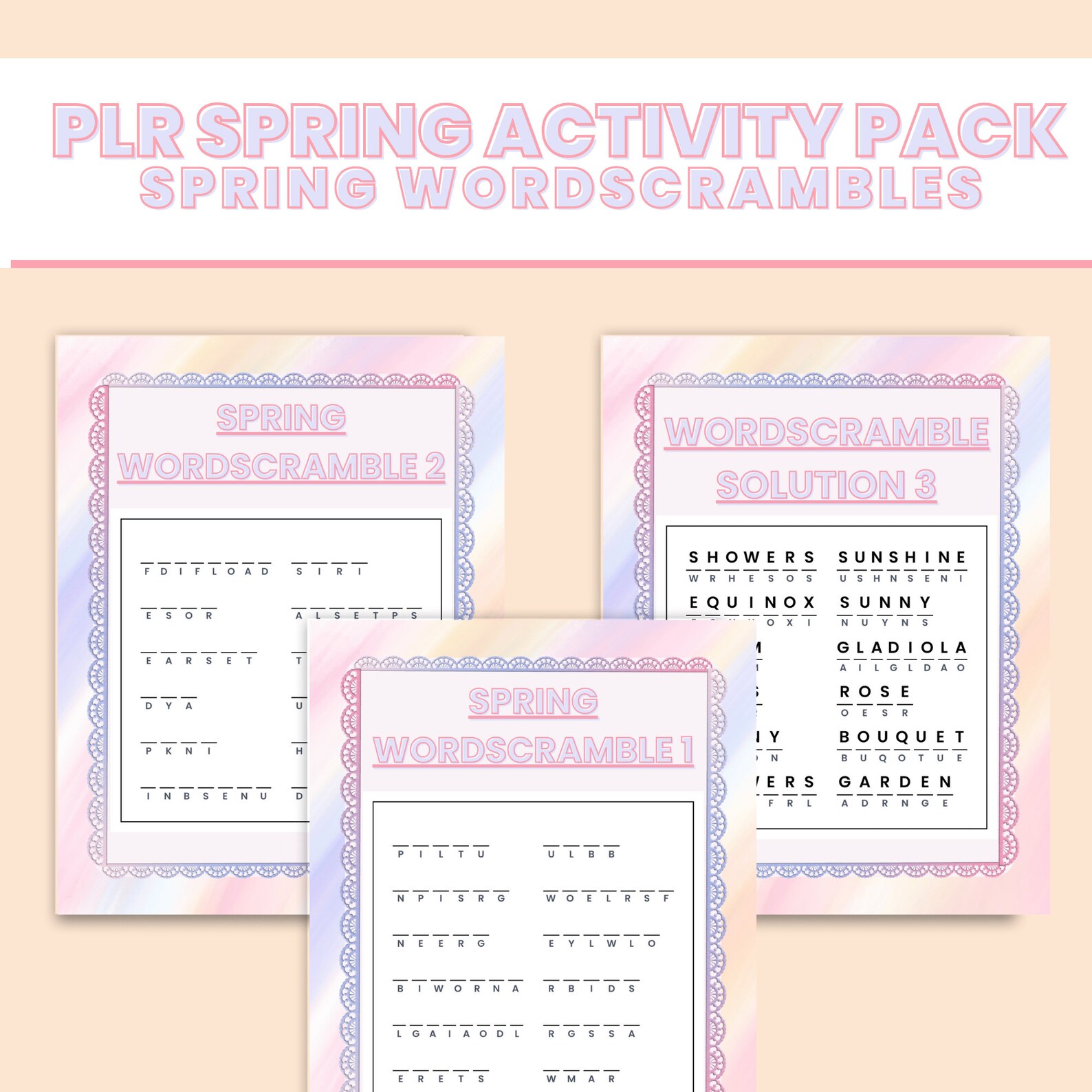 PLR Spring Activity Pack Printable, Spring Word Search, Word Scramble ...