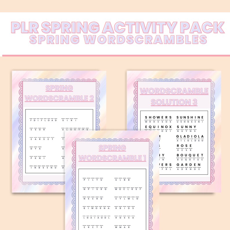 PLR Spring Activity Pack Printable, Spring Word Search, Word Scramble ...