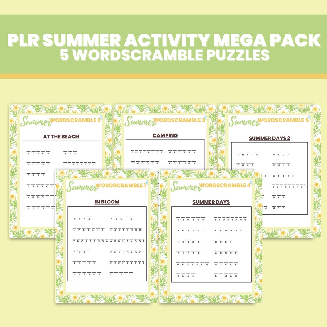 PLR Summer Activity Mega Pack Printable, Summer Word Search, Word ...