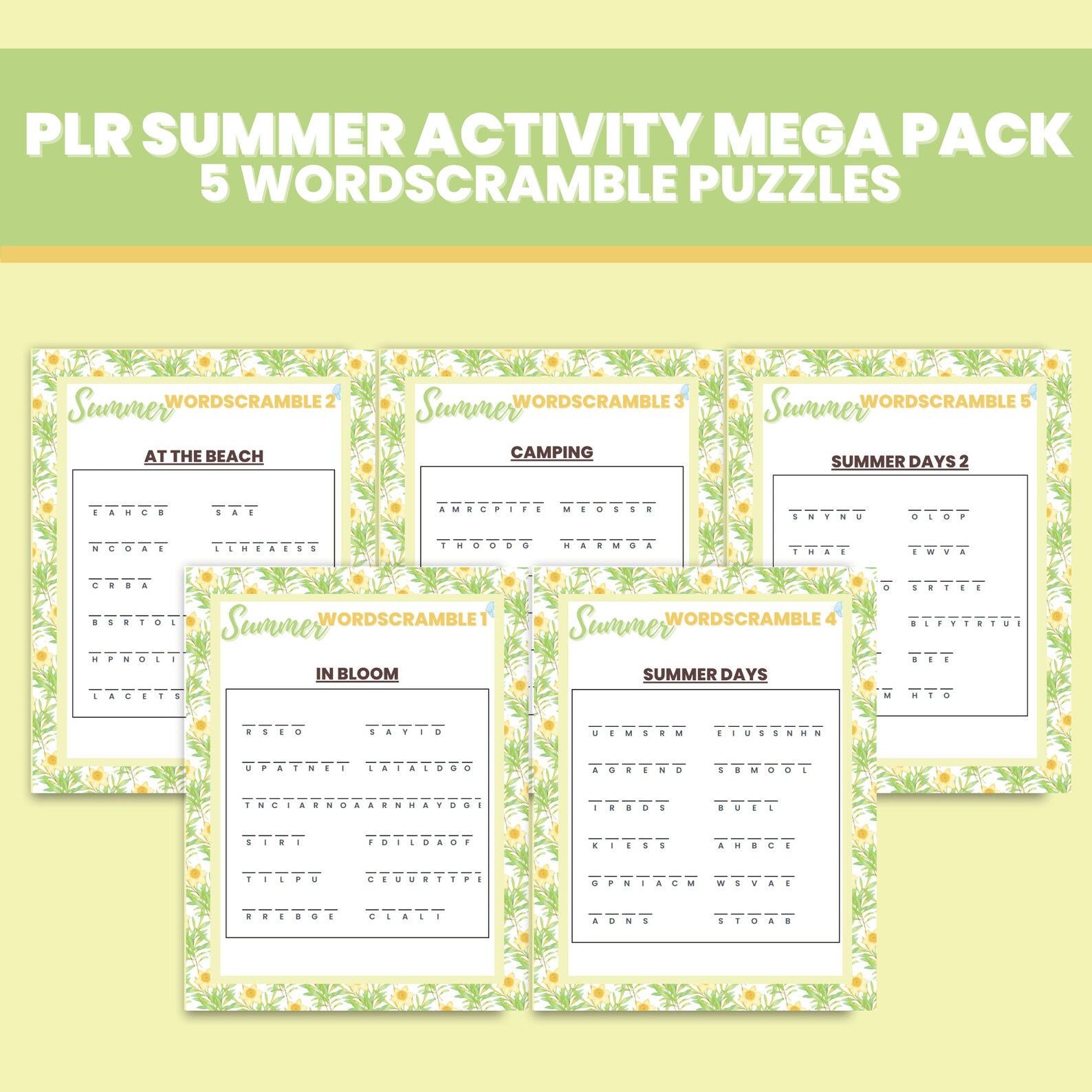 PLR Summer Activity Mega Pack Printable, Summer Word Search, Word ...