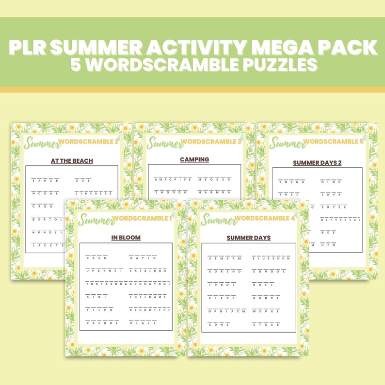 PLR Summer Activity Mega Pack Printable, Summer Word Search, Word ...
