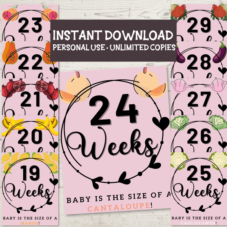 Printable Pregnancy Milestone Sign Bundle Week by Week Pregnancy Signs ...
