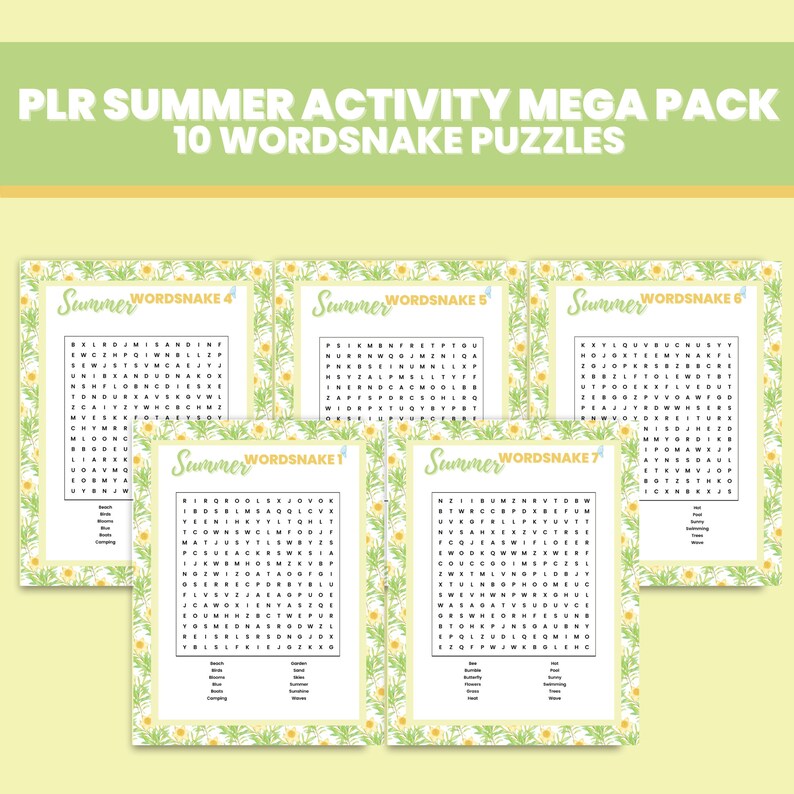 PLR Summer Activity Mega Pack Printable, Summer Word Search, Word ...