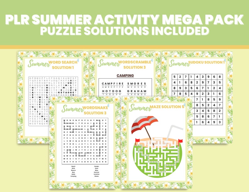 PLR Summer Activity Mega Pack Printable Summer Word Search - Etsy