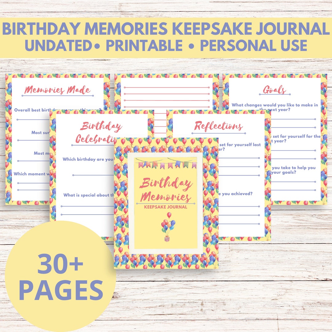 Printable Birthday Memories Keepsake Journal Milestone Birthday Journal ...