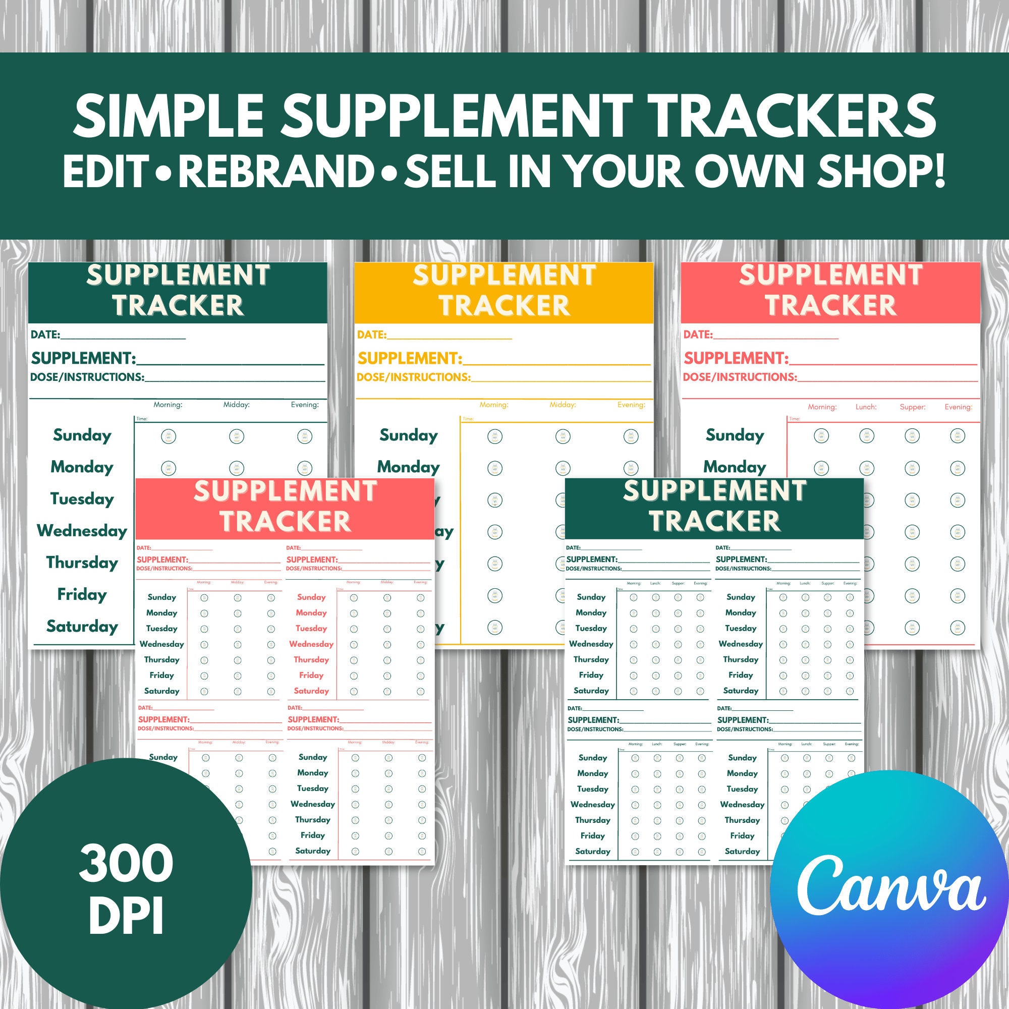 PLR Printable Simple Supplement Trackers Supplement Pill Dose Log Daily ...
