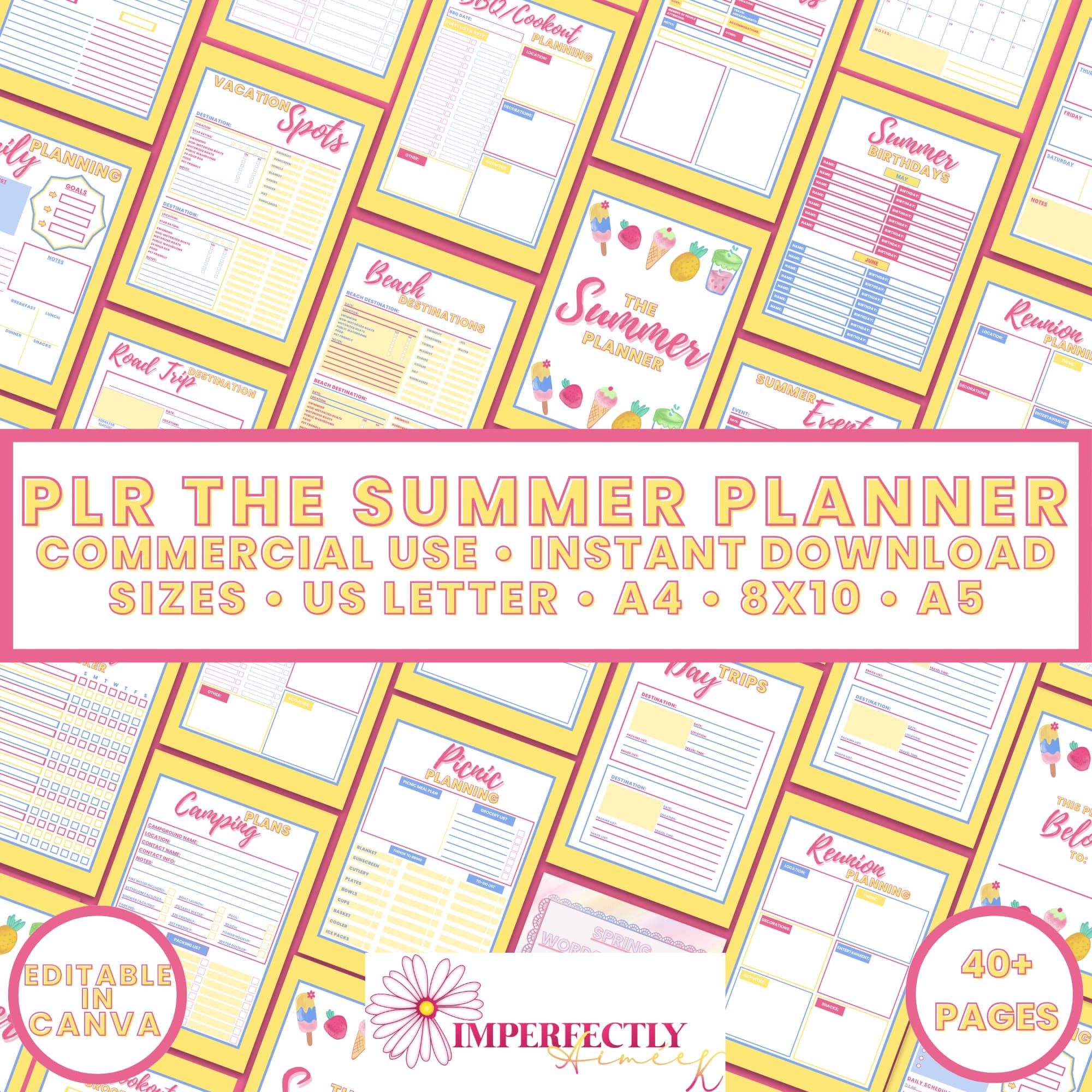 PLR Summer Printable Planner, Commercial Use Template, Summer Habit ...