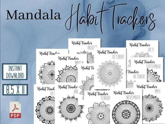 Habit Tracker Printable Mandalas Daily Monthly Habit | Etsy