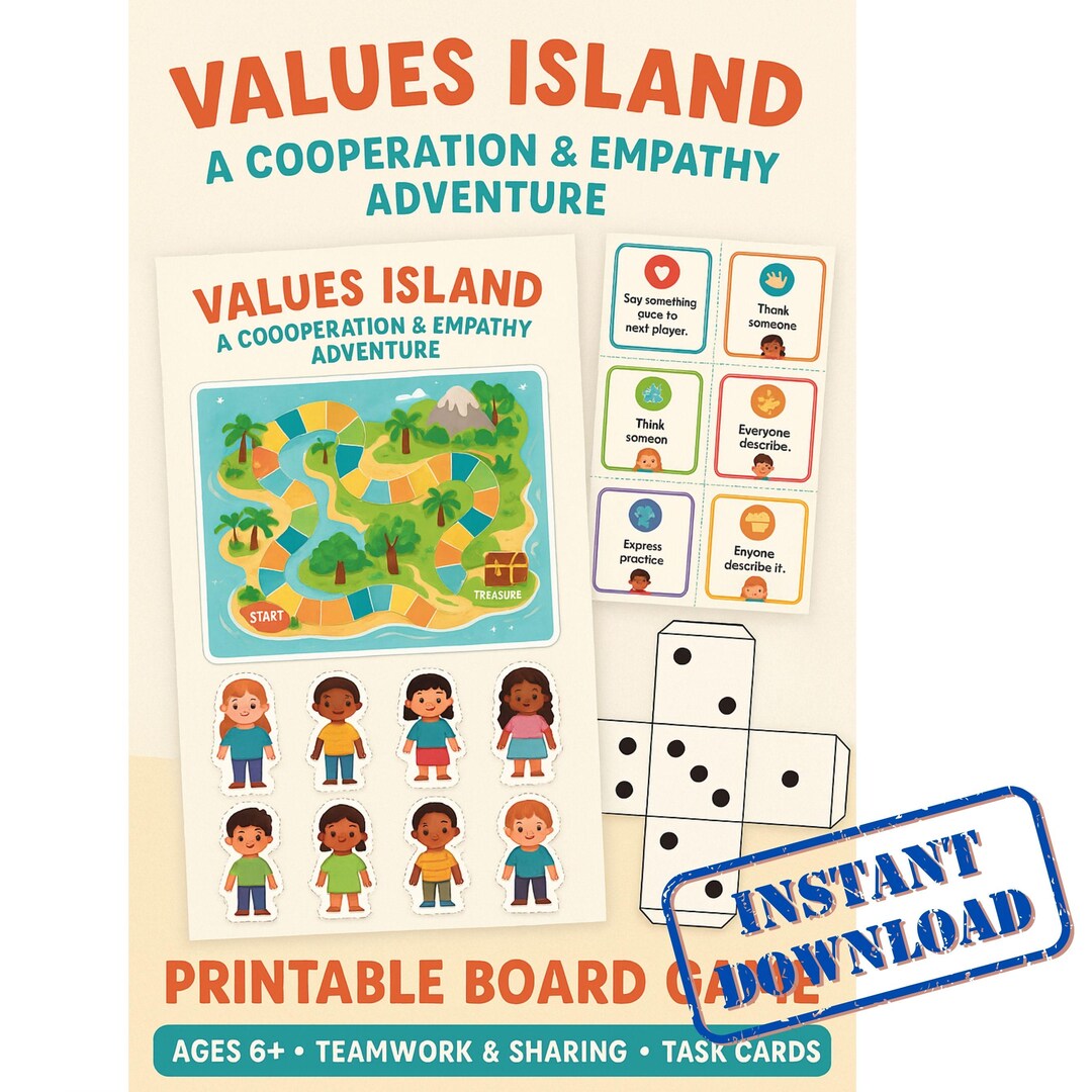 Values Island Printable Board Game | Kids Cooperation & Empathy Game ...