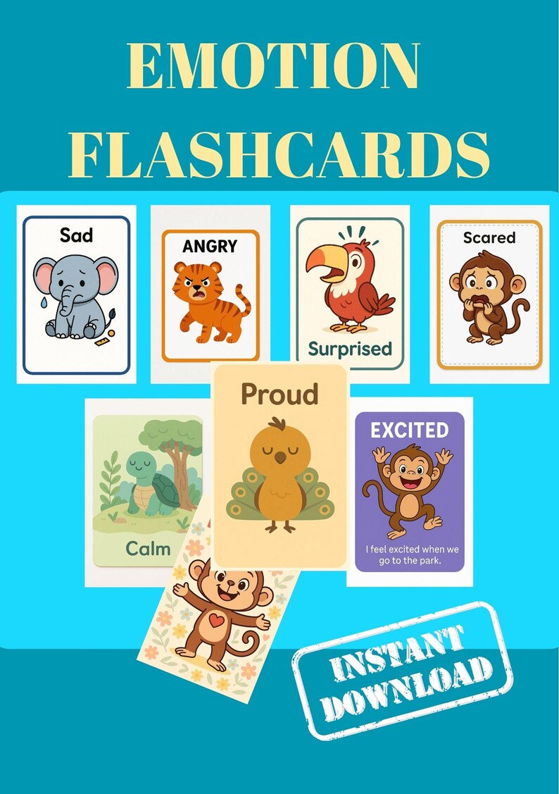Printable Animal Emotion Flashcards: Kids' SEL Homeschool Tool (PDF) - Etsy