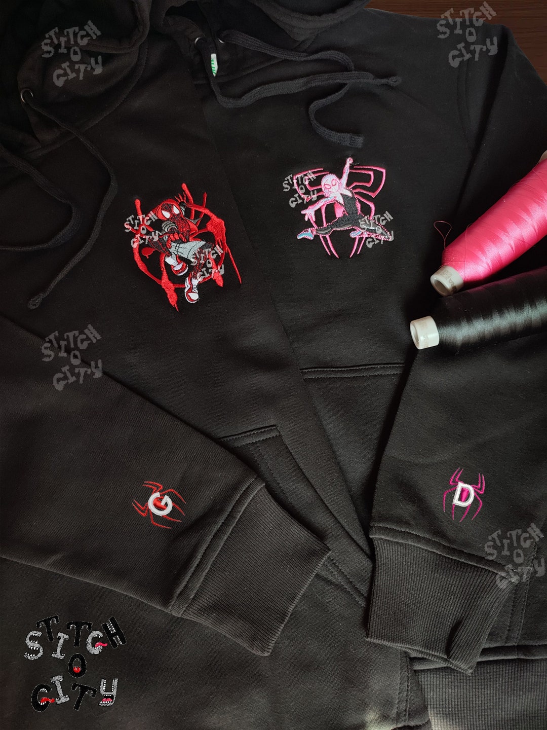 Embroidered Spider Couple Characters Embroidered Sweatshirt ...