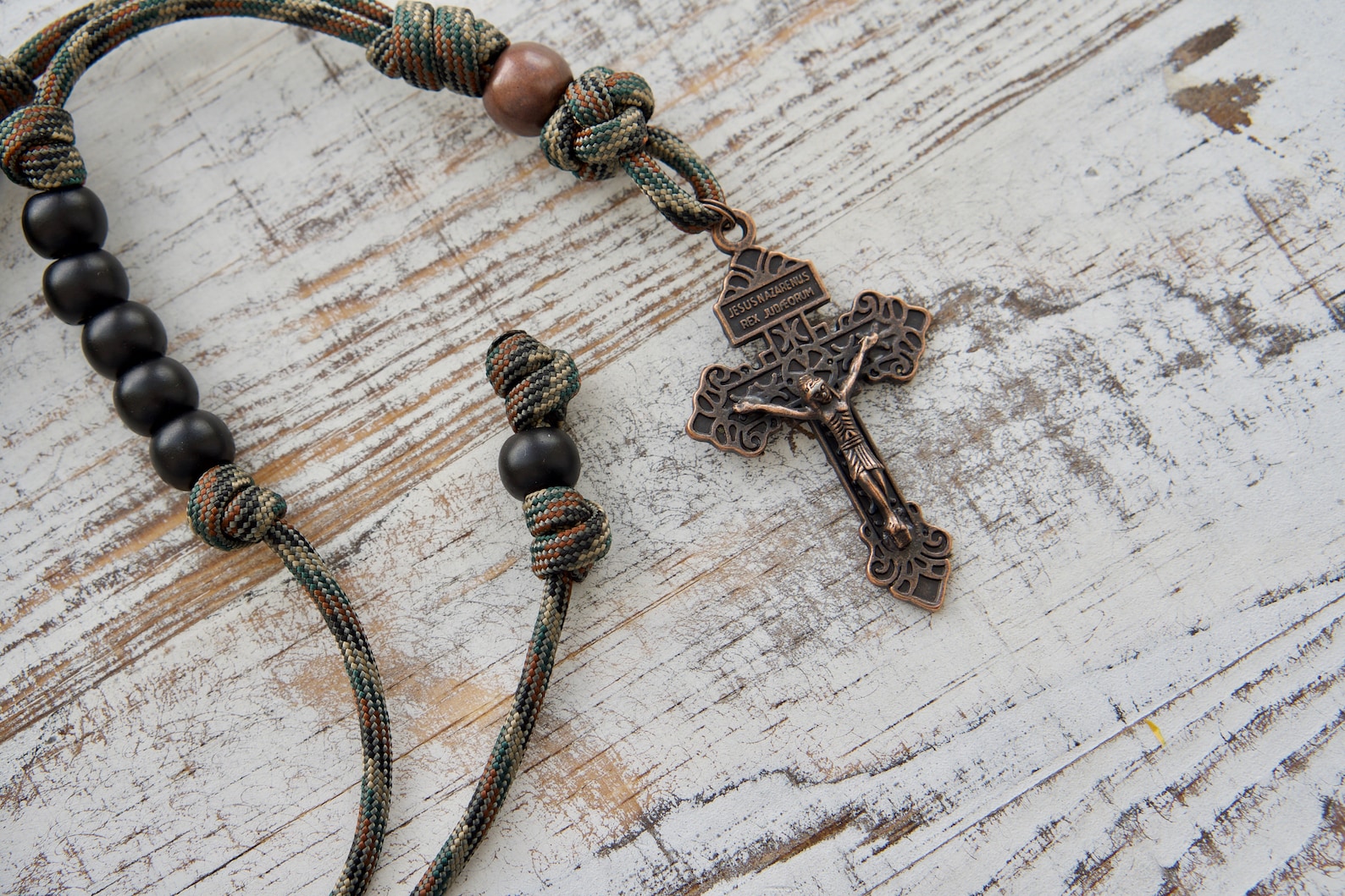 Camo Paracord Car Rosary: Copper Crucifix, Catholic Gift | Auto Mirror ...