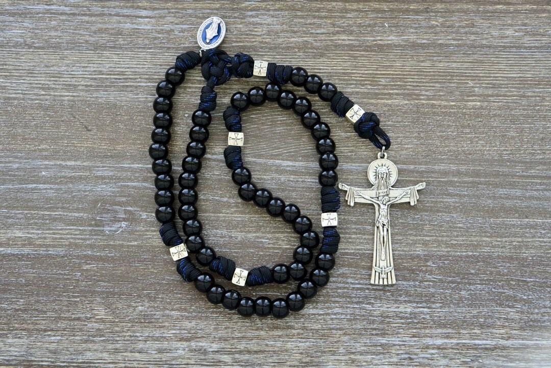 The Solemn Crusader | Blue Black and Silver 5 Decade Paracord Rosary ...