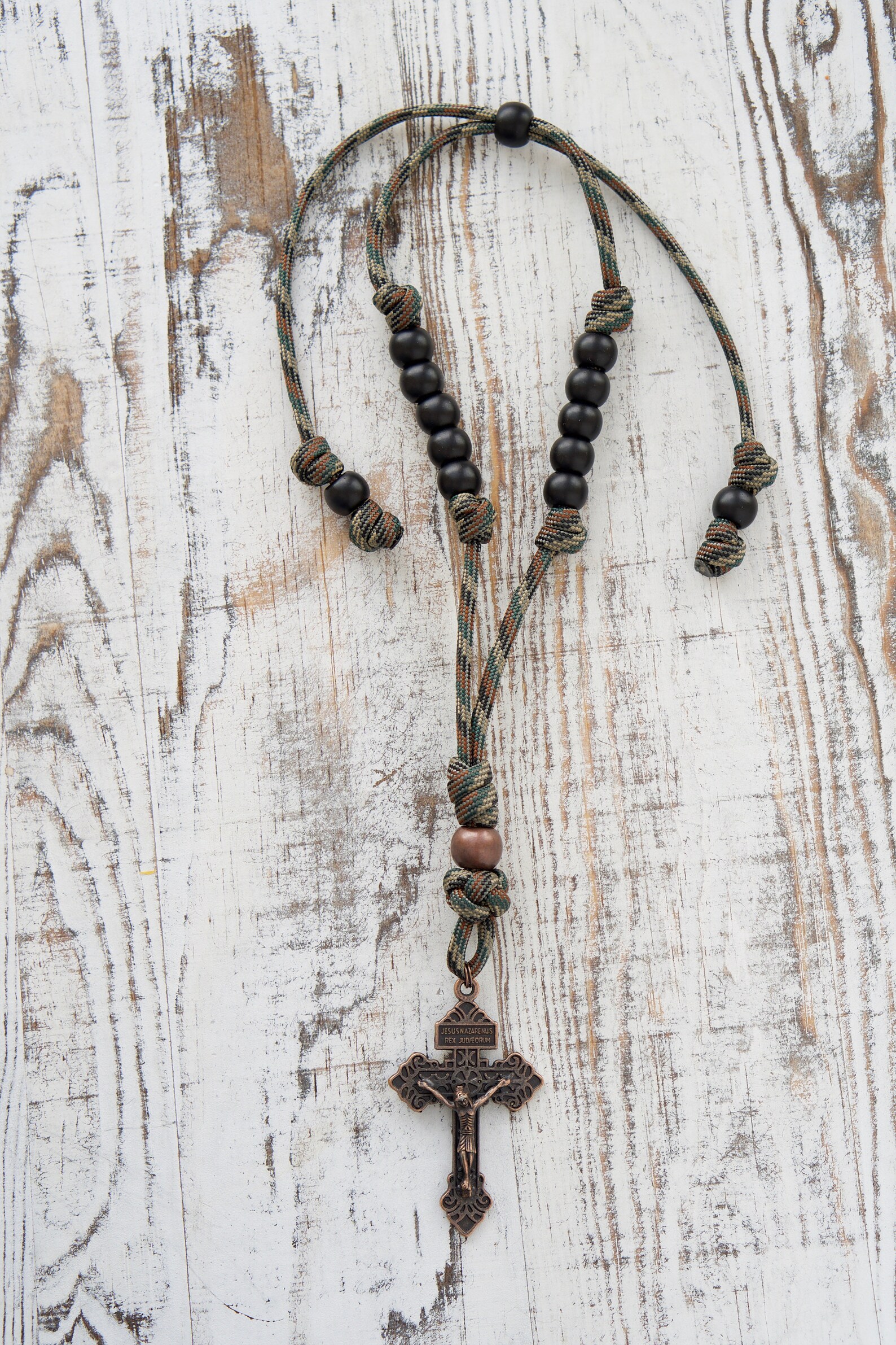 Camo Paracord Car Rosary: Copper Crucifix, Catholic Gift | Auto Mirror ...