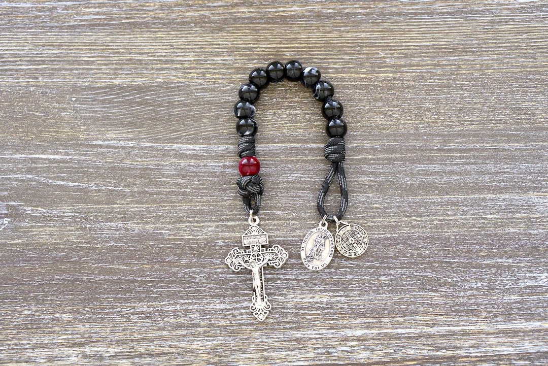 St. Joseph Terror of Demons Pocket Rosary - Black Acrylic Beads, Pardon ...