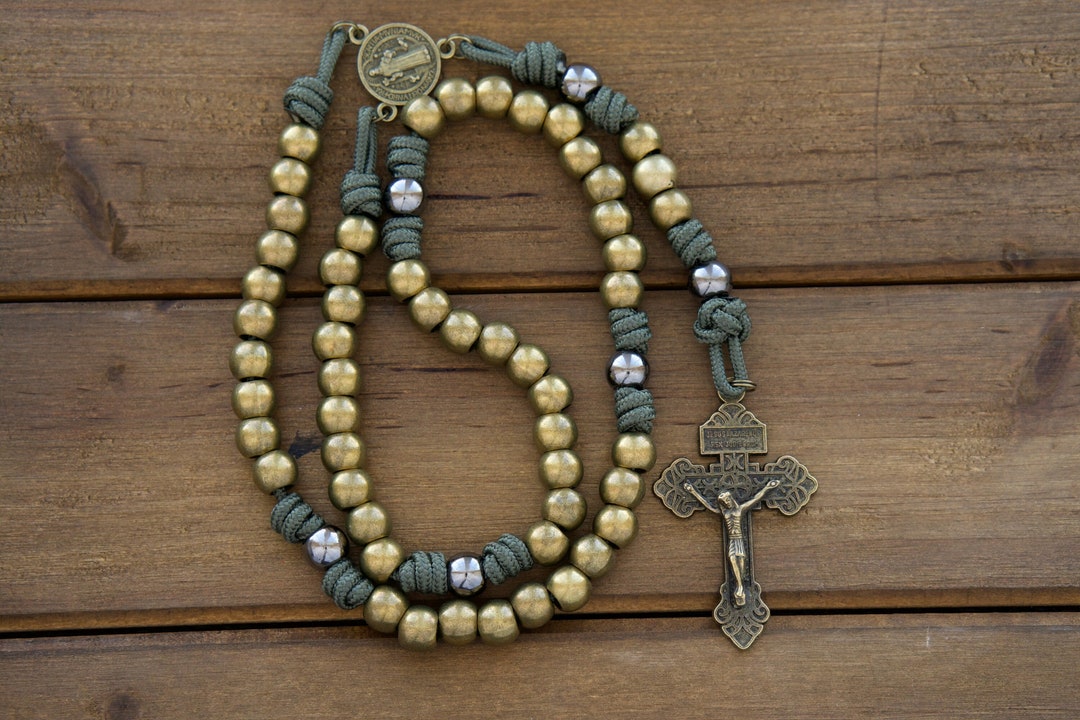 Sacred Steel | Metal Premium Paracord Rosary for Catholics | Olive and ...