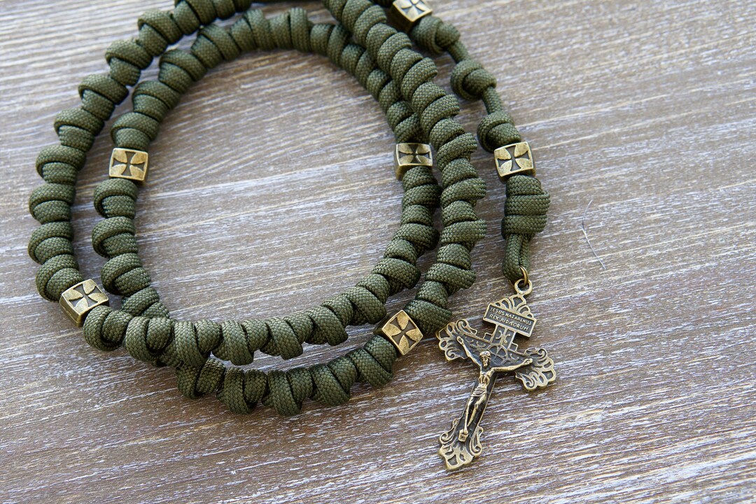 Army Green and Olive Men's Crusader Knotted Rope Rosary - Catholic ...
