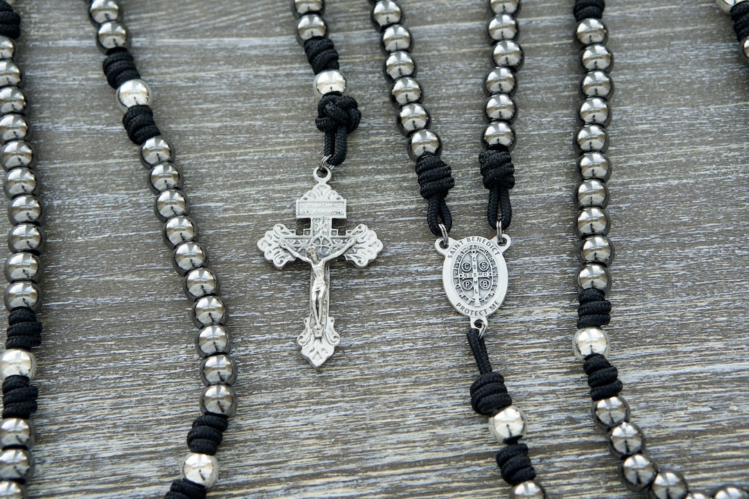 Iron Resolve | Black, Gunmetal and Silver Premium Paracord Rosary ...