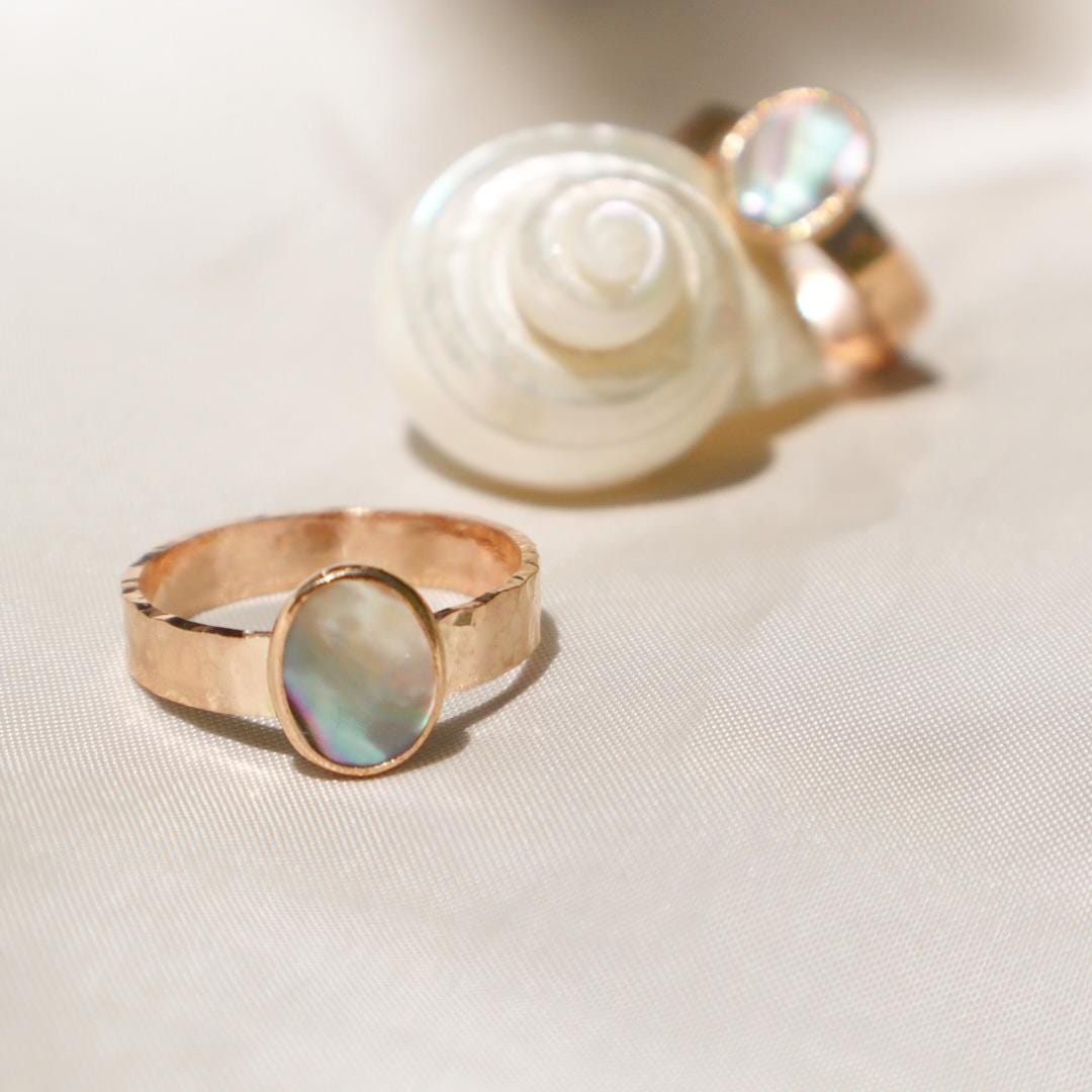 Hammered 14k Gold Filled Abalone Shell Ring: Ocean Inspired Band - Etsy