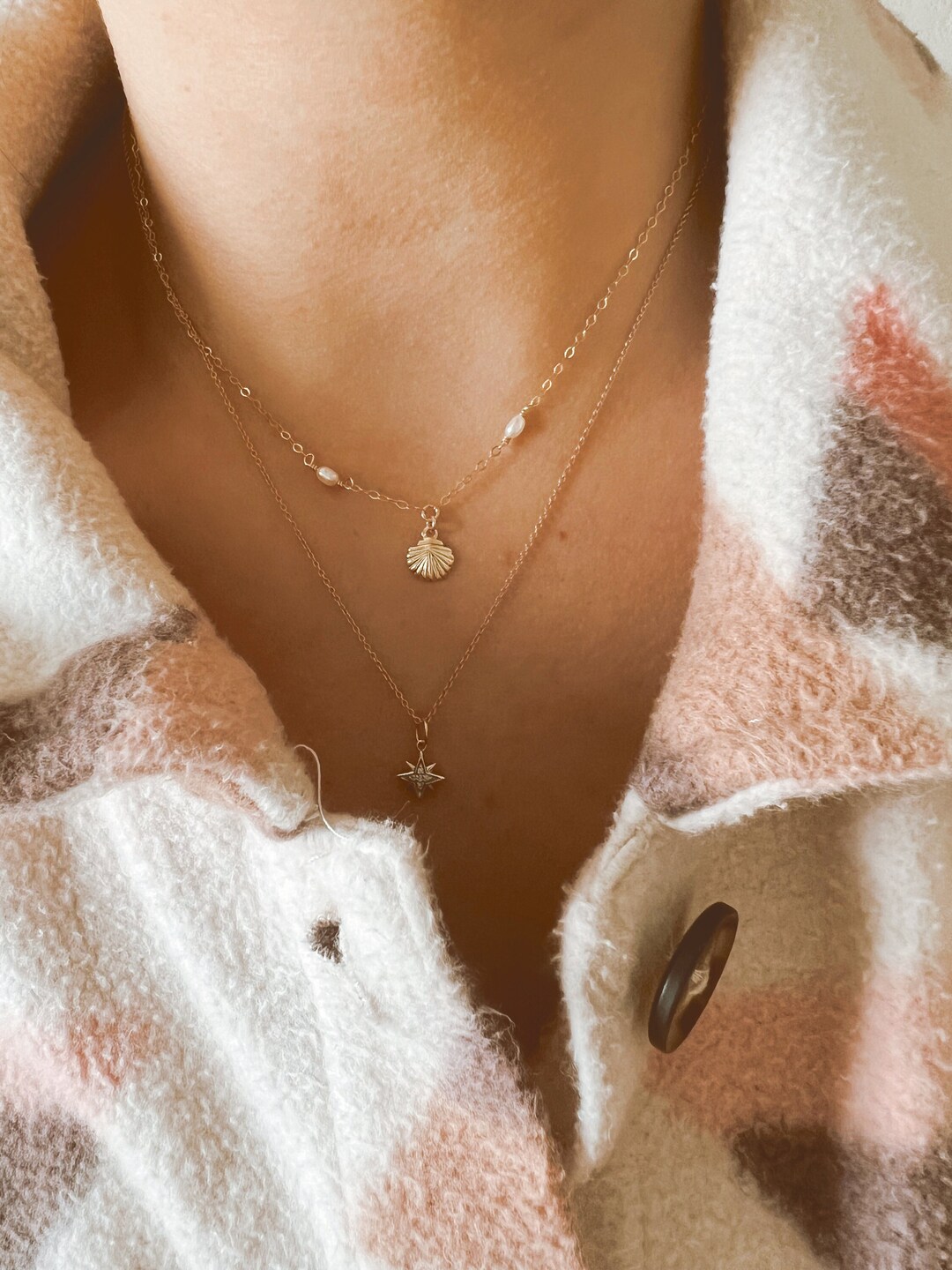 Gold Tiny Shell Necklace/gold Shell Charm Necklace/gold Layered Shell ...