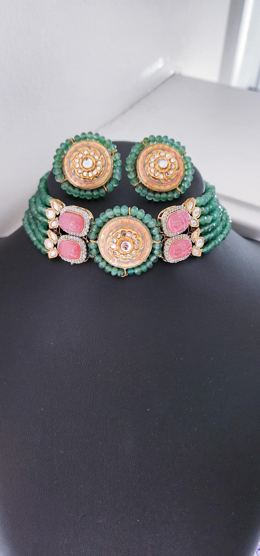 Emerald Green Choker Set Indian Jewelry Green and Pink Choker Set - Etsy