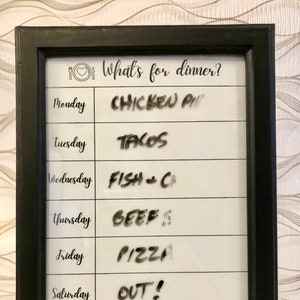 Dry Erase Meal Planner Menu Sign Kitchen Menu Weekly Menu Sign Menu ...
