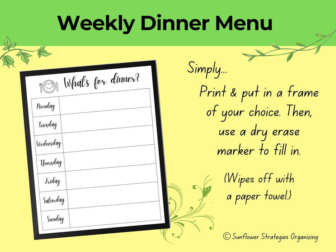 Dry Erase Meal Planner Menu Sign Kitchen Menu Weekly Menu Sign Menu ...