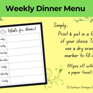Dry Erase Meal Planner Menu Sign Kitchen Menu Weekly Menu Sign Menu ...