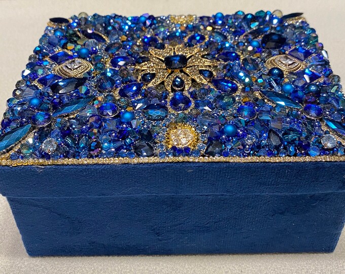 Dark Blue Jeweled Jewelry Box - Etsy