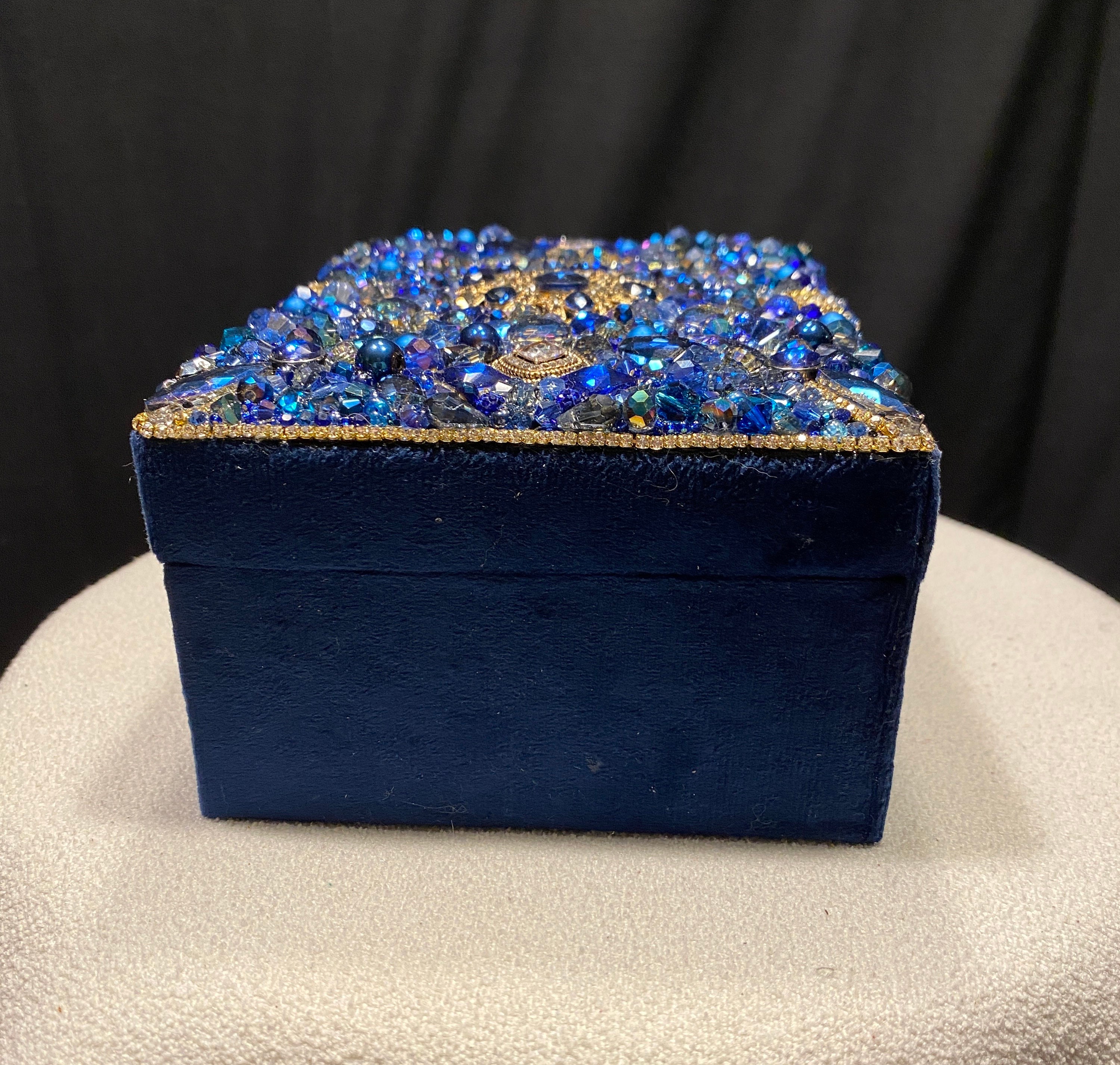 Dark Blue Jeweled Jewelry Box - Etsy