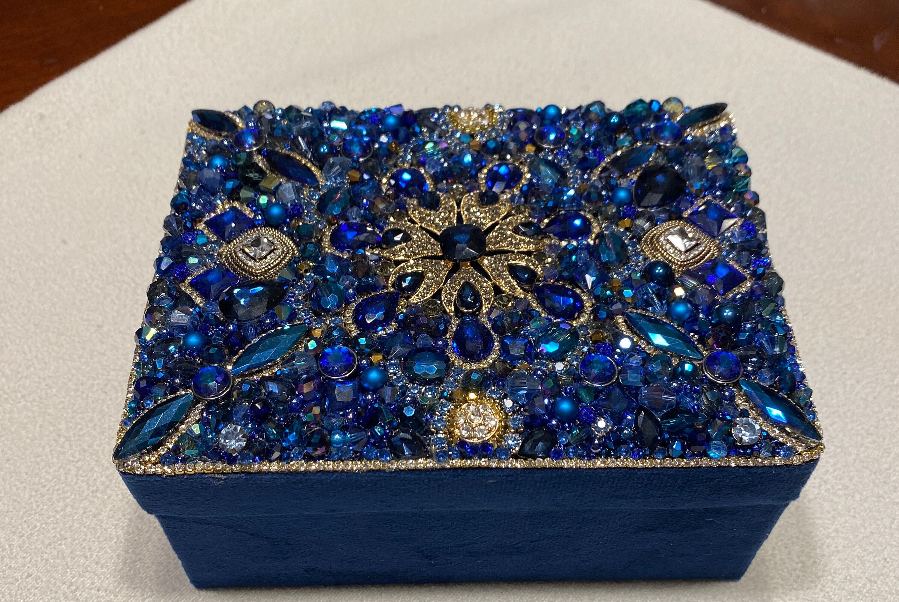 Dark Blue Jeweled Jewelry Box - Etsy