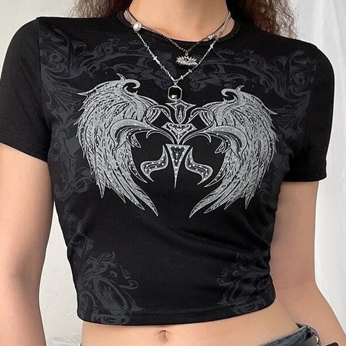 Y2k Grunge Long Sleeve Cropped O Neck Fairycore Retro Top Etsy