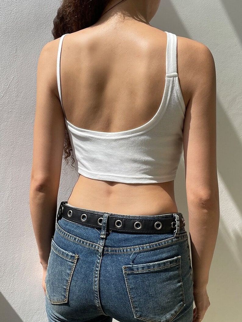 Y2k White Cropped Backless Aesthetic Sleeveless Crop Top 2000s Etsy