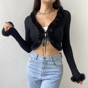 Y2K V Neck Long Sleeve Cropped Aesthetic Knit Crop Top - Etsy