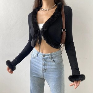 Y2K V Neck Long Sleeve Cropped Aesthetic Knit Crop Top - Etsy