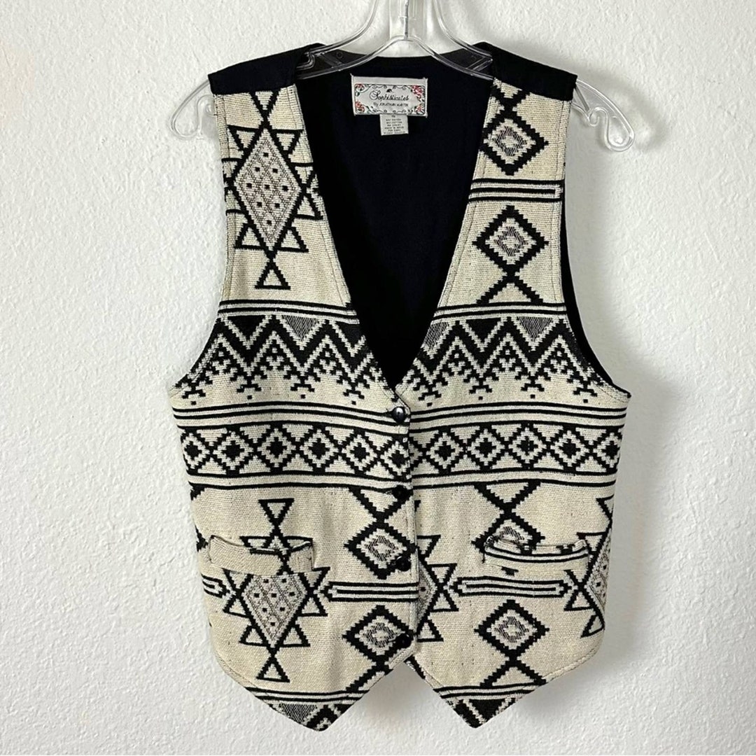 Vintage 80s Aztec Southwestern Vest Waist Coat Jonathan Martin Small ...
