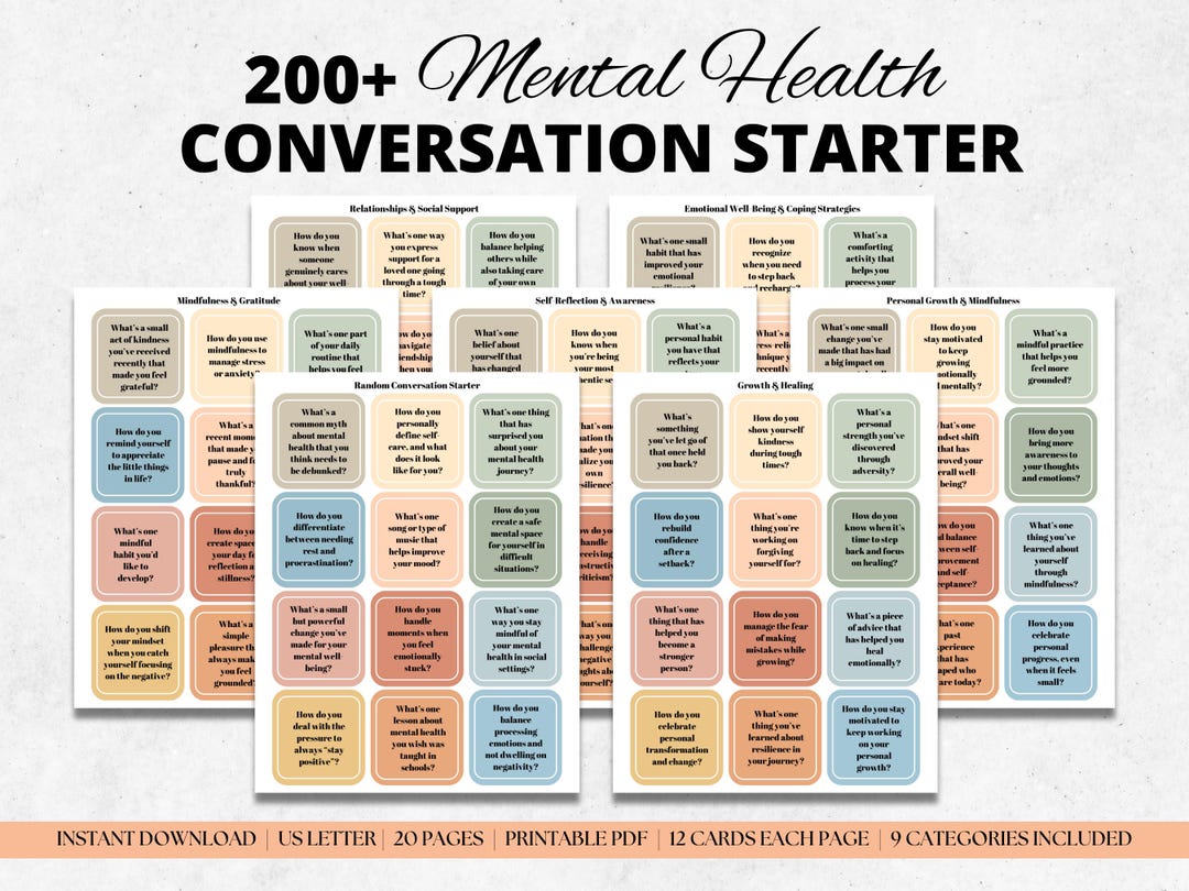 Mental Health Conversation Starter Cards, Table Talk Communication ...