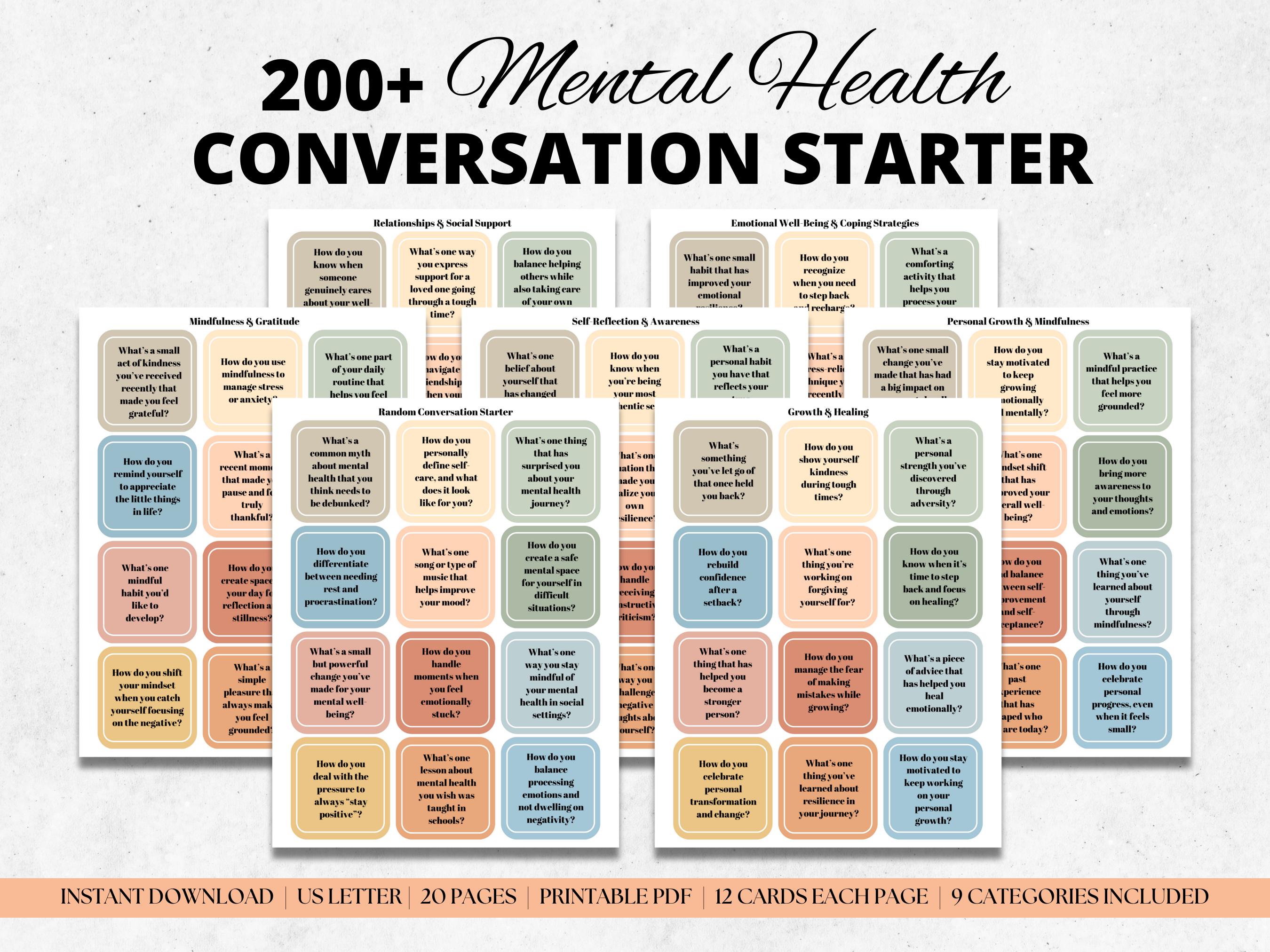 Mental Health Conversation Starter Cards, Table Talk Communication ...