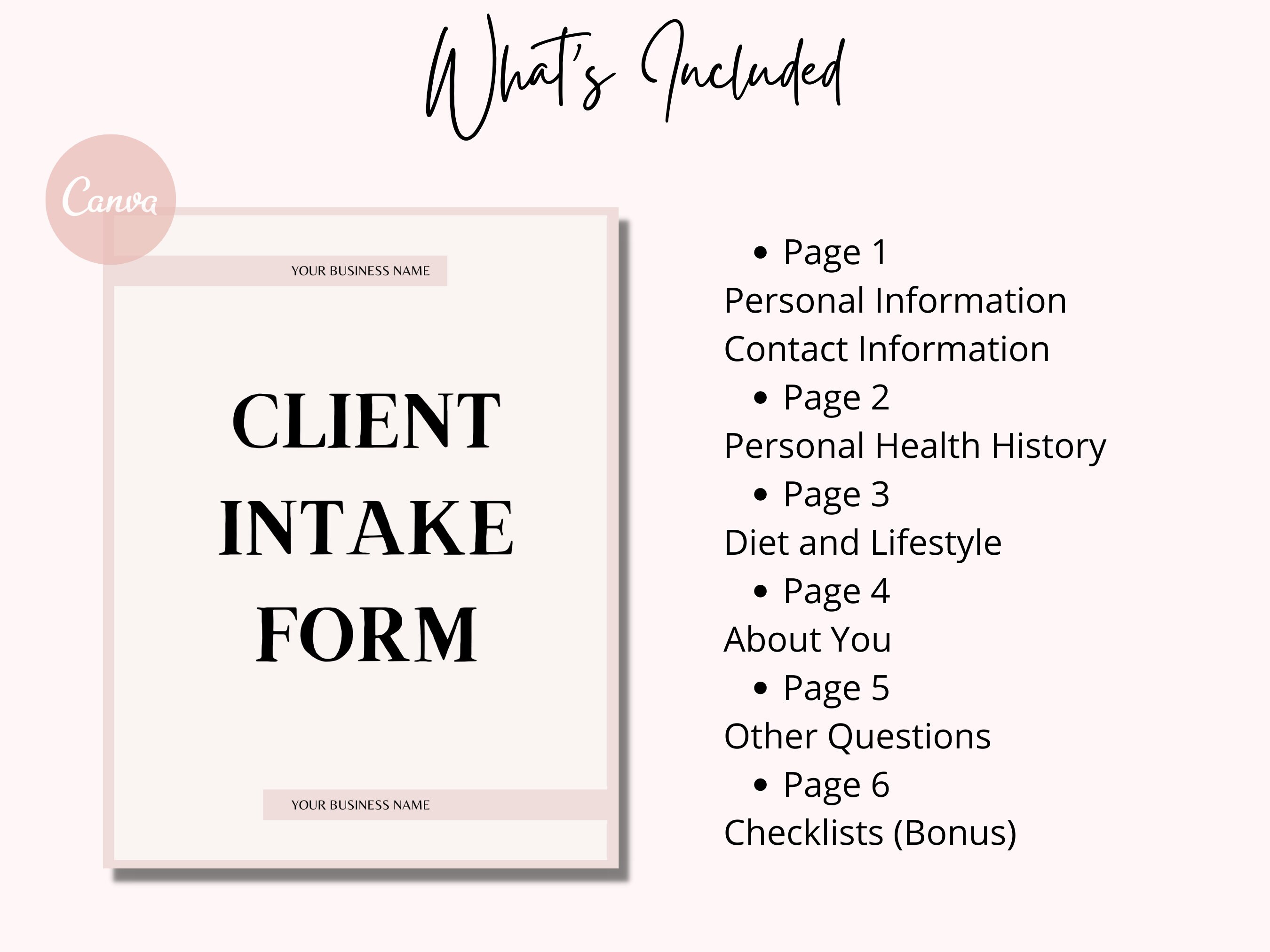 Coaching Intake Form, Client Intake Form for Life Coach, Coaching ...