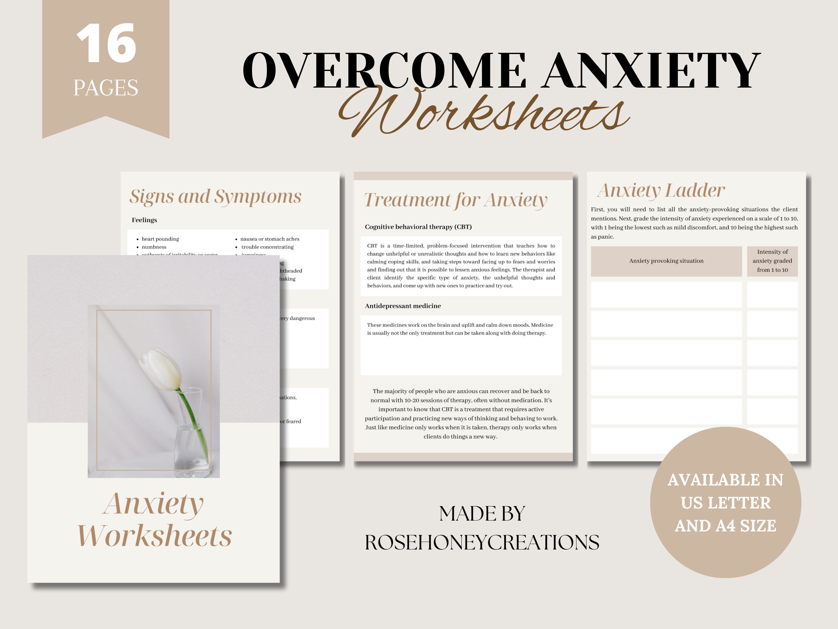 Anxiety Therapy Worksheets, Anxiety Journal, Therapy Worksheet, CBT ...