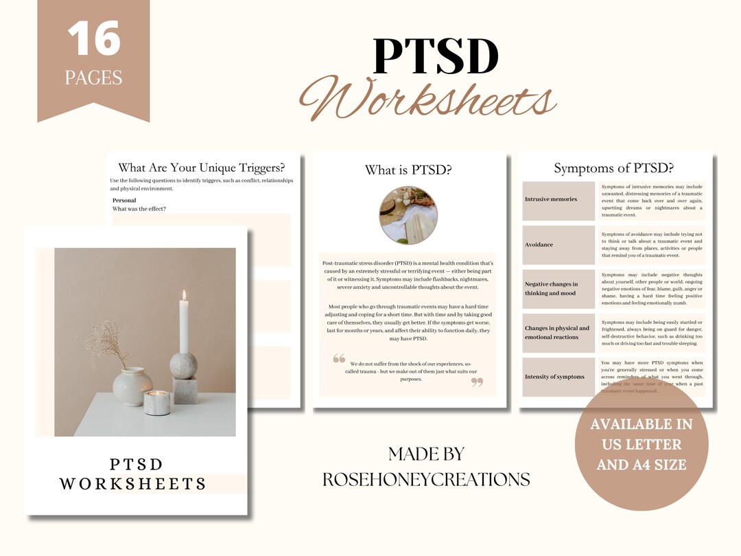 PTSD Worksheets, Post Traumatic Stress Disorder Journal, Therapy ...