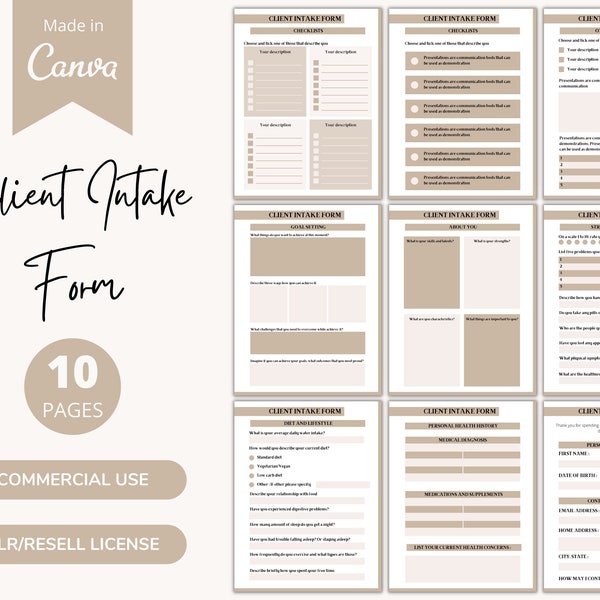 PLR Coaching Intake Forms, Coach Worksheets, Commercial Consultation ...