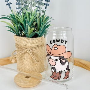 Cowdy Glass Tumbler| Howdy Cowboy Glass Cup| Baby Cow Beer Can Glass ...