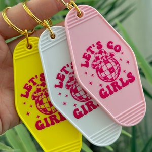 Let's Go Girls Motel Keychain| Pink Cowgirl Hat Keychain| Bachelorette ...