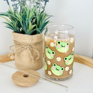 Cute Frogs Beer Can Glass| Froggy & Flowers Iced Coffee Glass| Cute ...