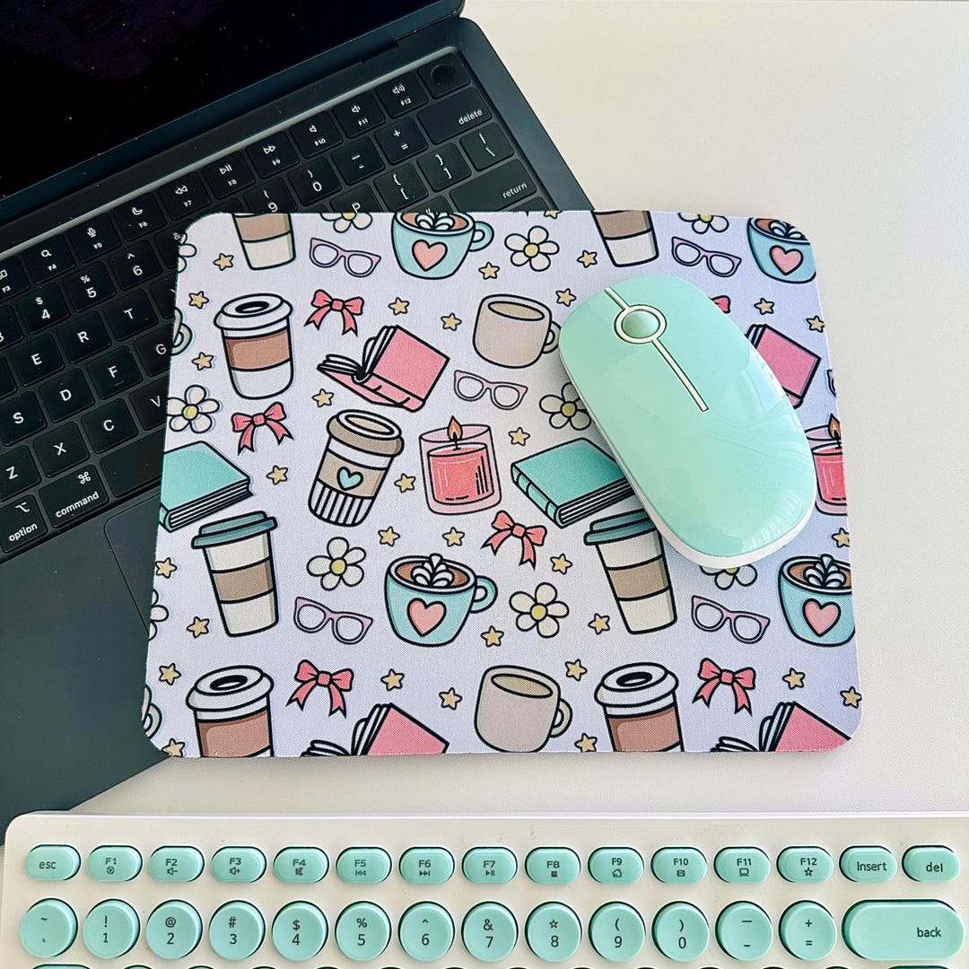 Bookish Mouse Pad: Girly Coffee Lover Desk Decor - Etsy