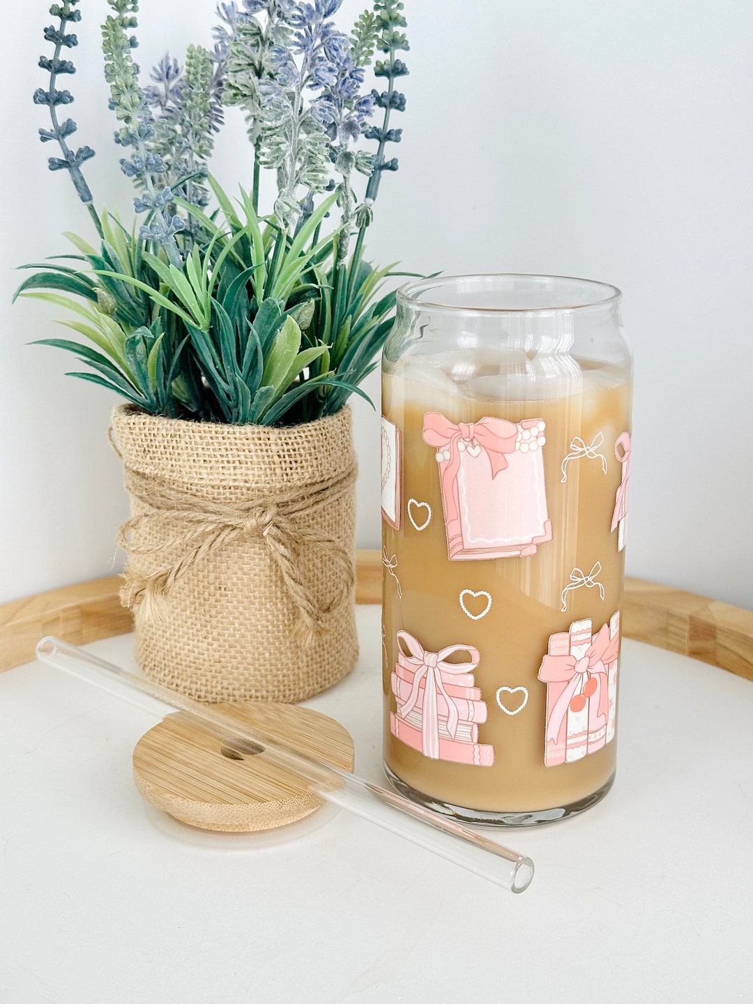 Book Lover Glass Cup| Pink Coquette Books Glass Tumbler| Book Club Gift ...
