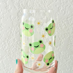 Cute Frogs Beer Can Glass| Froggy & Flowers Iced Coffee Glass| Cute ...