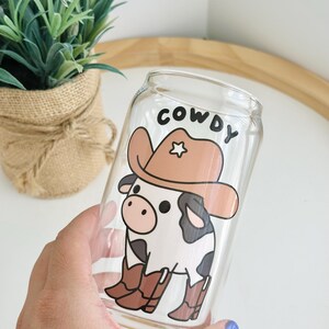 Cowdy Glass Tumbler| Howdy Cowboy Glass Cup| Baby Cow Beer Can Glass ...
